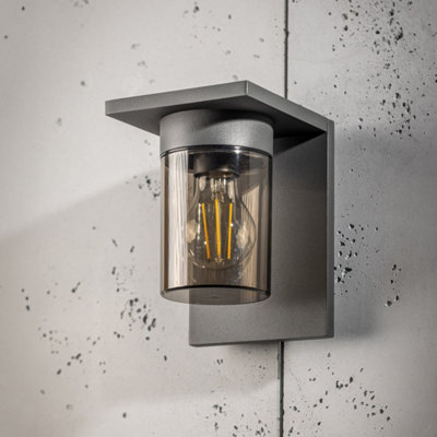 CGC AVERY Anthracite Grey E27 Outdoor Wall Light Lantern Smoked ...