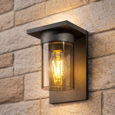 CGC AVERY Anthracite Grey E27 Outdoor Wall Light Lantern Smoked ...