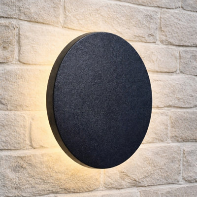 CGC BAILEY Black Round LED Outdoor Indoor Wall Light IP65 Back Lit Halo ...