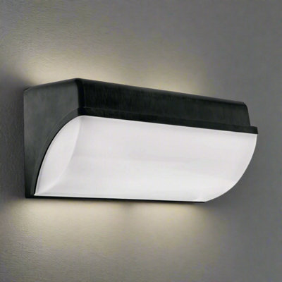 CGC Black Curved Outdoor Outside Security LED Wall Light with Opal ...