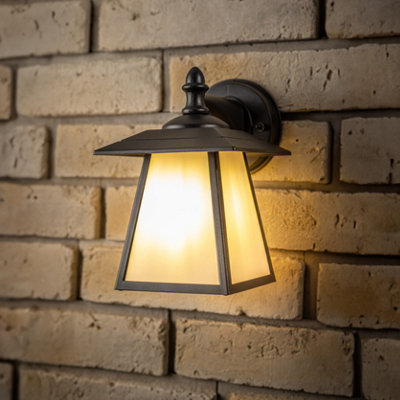 CGC Black Outdoor Outside Wall Light Traditional Vintage Opal Diffuser ...