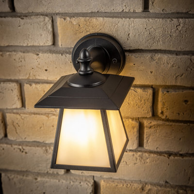 CGC Black Outdoor Outside Wall Light Traditional Vintage Opal Diffuser ...