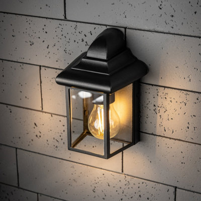 CGC CAMILA Black Outdoor Outside Wall Light Lantern Clear Diffuser ...