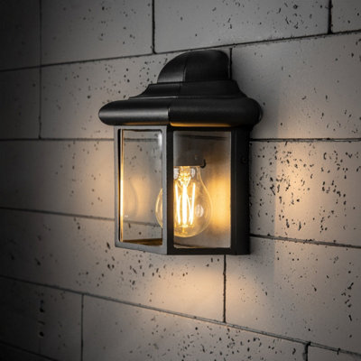 CGC CAMILA Black Outdoor Outside Wall Light Lantern Clear Diffuser ...
