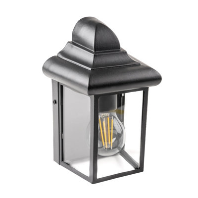 CGC CAMILA Black Outdoor Outside Wall Light Lantern Clear Diffuser ...