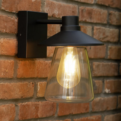CGC CHESTER Black Outdoor Wall Light Lantern with Bell Shape Clear ...