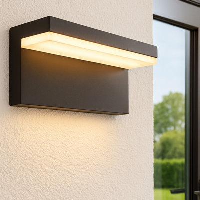 CGC DALLAS Black Rectangular Outdoor Wall Light LED Opal Diffuser 3000k ...