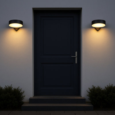 CGC Darcy Black Adjustable Round LED Outdoor Wall Light 3000k Warm ...