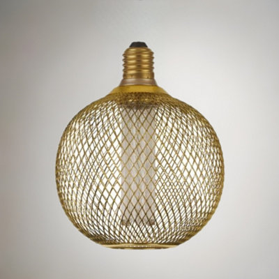 CGC Decorative Gold Mesh Dimmable LED Bulb 1800K Ultra Warm Round Globe ...