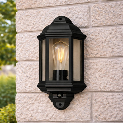 CGC Fred Black Outdoor Half Wall Light Lantern with PIR Motion Sensor