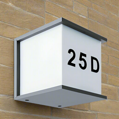 CGC Grey Outdoor Outside Cube Security Wall Light With House Number IP54