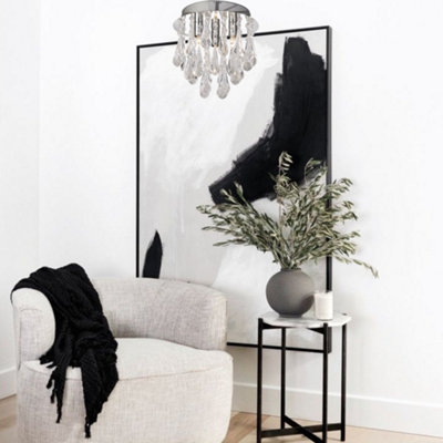 CGC JAZZ Chrome & Crystal Droplet Round Flush Ceiling Light