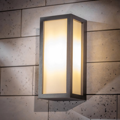 CGC KINSLEY Black E27 Outdoor Wall Light Box Lantern Opal Diffuser IP54 | DIY at B&Q
