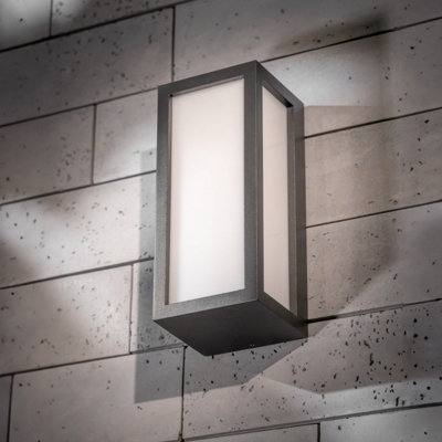 CGC KINSLEY Black E27 Outdoor Wall Light Box Lantern Opal Diffuser IP54 ...