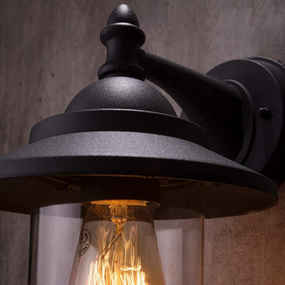 CGC Lighting Black Coach Lantern Outdoor Wall Light with Warm White Bulb