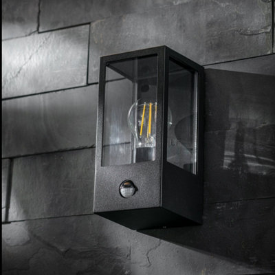CGC MARINA Black E27 Outdoor PIR Motion Sensor Security Wall Light Box ...