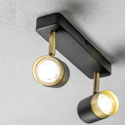 CGC ORIO Black and Brushed Gold Double Two Head GU10 Adjustable Ceiling ...