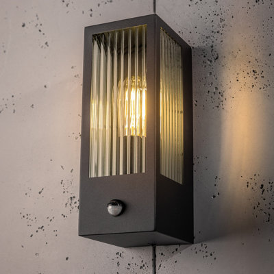 CGC Outdoor Outside Security Wall Light Bevelled Glass Black E27 PIR ...