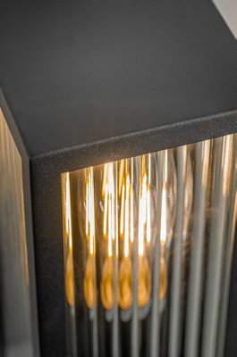 CGC Outdoor Outside Security Wall Light Bevelled Glass Black E27 PIR ...