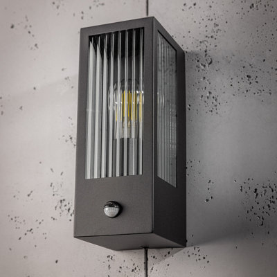 CGC Outdoor Outside Security Wall Light Bevelled Glass Black E27 PIR ...