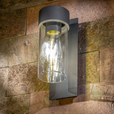 CGC Outdoor Outside Wall Light Anthracite Grey E27 Lantern Clear ...