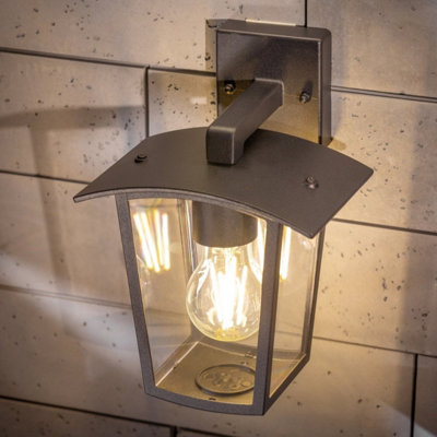 CGC Outdoor Outside Wall Light Black E27 Lantern Clear Diffuser IP44 ...