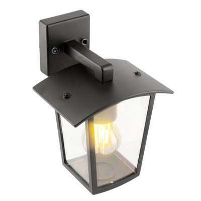 CGC Outdoor Outside Wall Light Black E27 Lantern Clear Diffuser IP44 ...