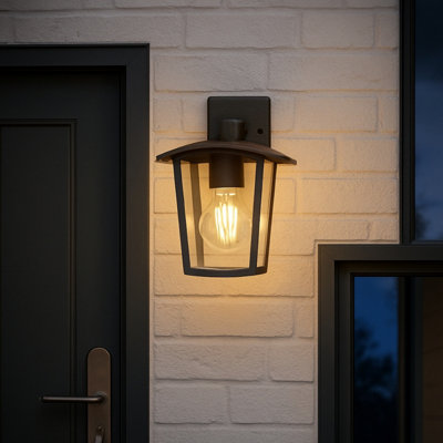 CGC Outdoor Outside Wall Light Black E27 Lantern Clear Diffuser IP44 ...