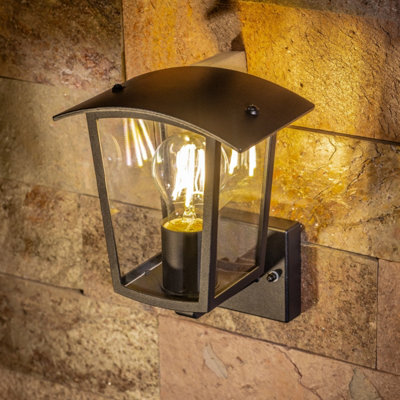 CGC Outdoor Outside Wall Light Black E27 Lantern Clear Diffuser IP44 ...