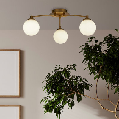 CGC PHEOBE Three Head Brass Ceiling Light with Opal Glass Diffusers ...