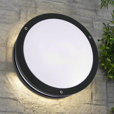 CGC Round Black LED Outdoor Outside Security Wall Light Bulkhead with ...