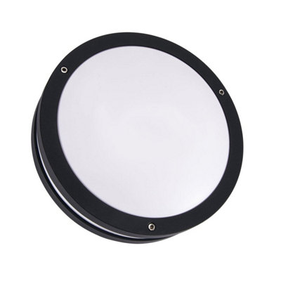 CGC Round Black LED Outdoor Outside Security Wall Light Bulkhead with ...