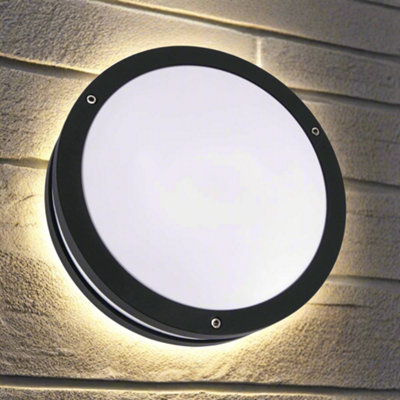 CGC Round Black LED Outdoor Outside Security Wall Light Bulkhead with ...