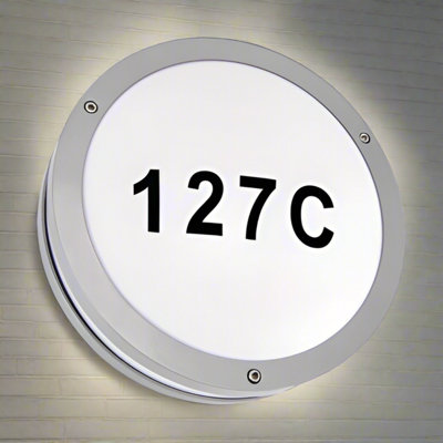 CGC Round Grey LED Outdoor Wall Light Bulkhead with House Number Pack ...