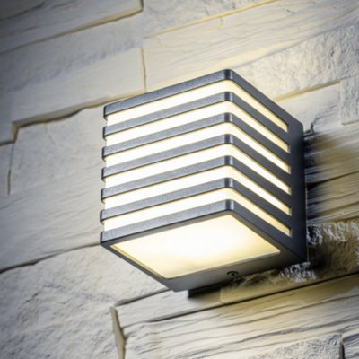 CGC SIROLO Anthracite Grey Square LED Outdoor Cube Wall Light Decorative Grill 4000k IP54 10W ...