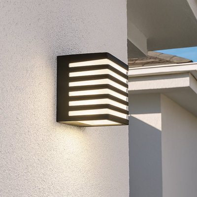 CGC SIROLO Black Square LED Outdoor Outside Cube Wall Light Decorative ...