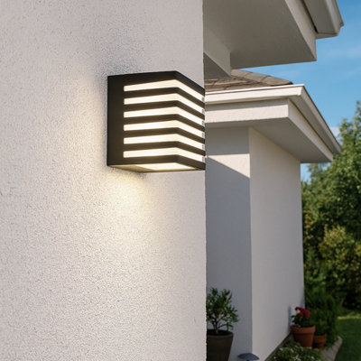 CGC SIROLO Black Square LED Outdoor Outside Cube Wall Light Decorative ...