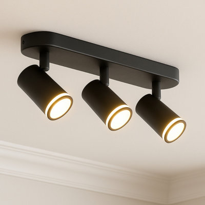 CGC SOLIS Black Triple GU10 Ceiling Spotlight with Halo Ring Adjustable ...