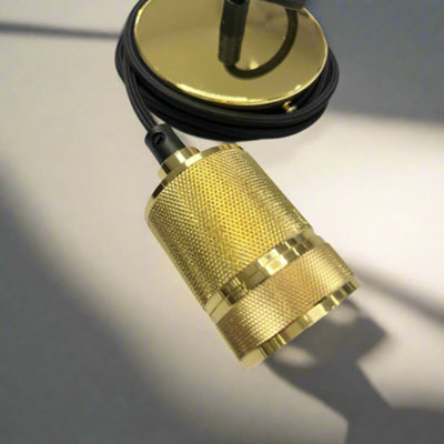 CGC SYDNEY Gold Knurled Single Band 1.5m adjustable E27 Ceiling Pendant ...