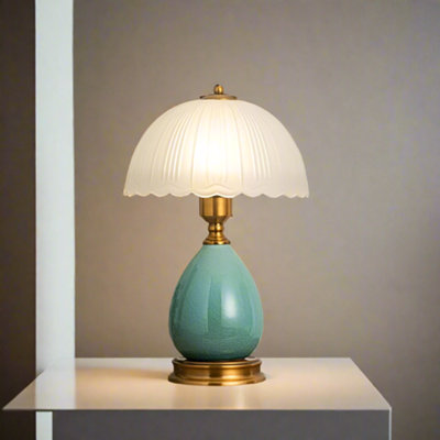 CGC TIFFANY Large Turquoise Ceramic Table Lamp with Frosted Glass Shade