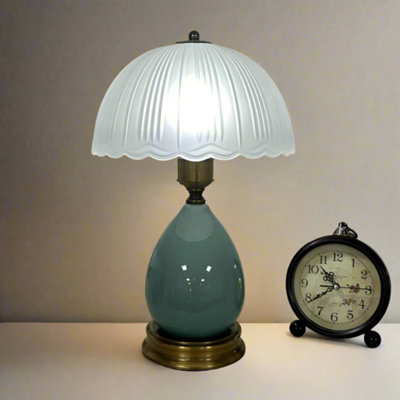 CGC TIFFANY Large Turquoise Ceramic Table Lamp with Frosted Glass Shade