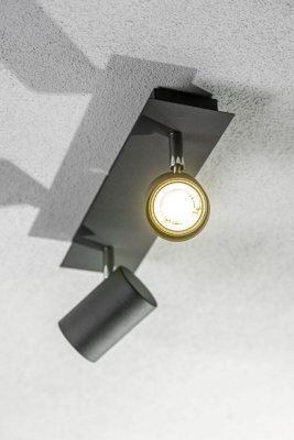 CGC VENETO Black Double GU10 Ceiling Spotlight Two Head Adjustable Bar ...