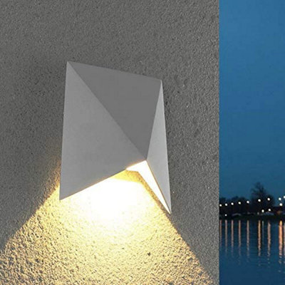 CGC White Square Pyramid Geometric Indoor Outdoor Up Down LED Wall Light