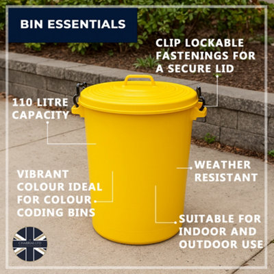 Chabrias Ltd Heavy Duty 110L Yellow Plastic Bin Indoor/Outdoor Use UK ...