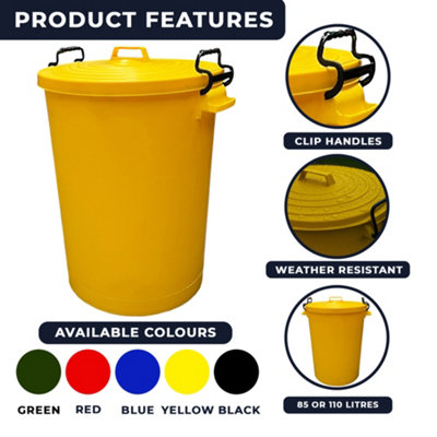 Chabrias Ltd Heavy Duty 110L Yellow Plastic Bin Indoor/Outdoor Use UK ...