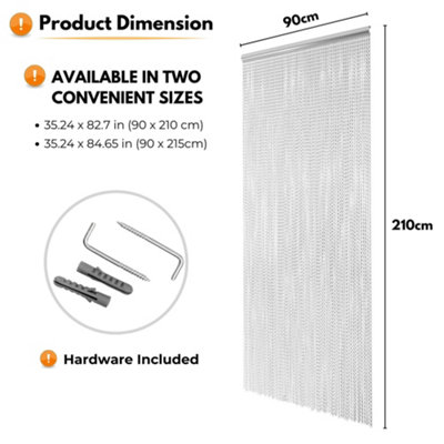 Chain Fly Screens for Doors (90 x 210cm) - Aluminium Silver Chain Door ...