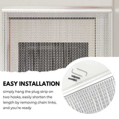 Chain Fly Screens for Doors (90 x 210cm) - Aluminium Silver Chain Door ...