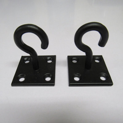 Chain Hook On Plates X2 Black (Wire Rope Wall Anchor)