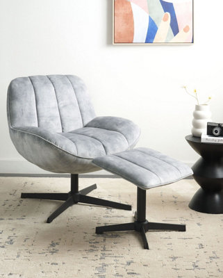 Chair with Footstool LIA with Footstool Velvet Light Grey