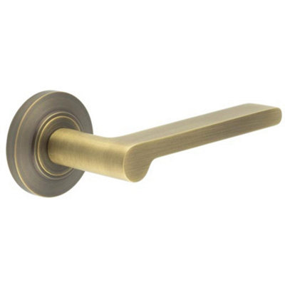 Chamfered Rose Door Handle in Antique Brass - Solid Brass Interior Handle